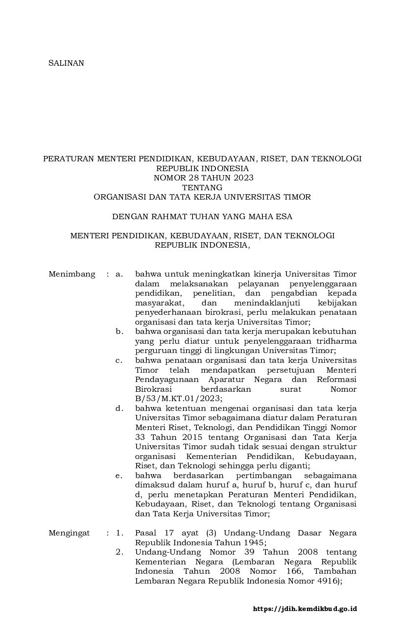 Peraturan Menteri Pendidikan, Kebudayaan, Riset, dan Teknologi (Dikbudristek) No 28 tahun 2023 ...