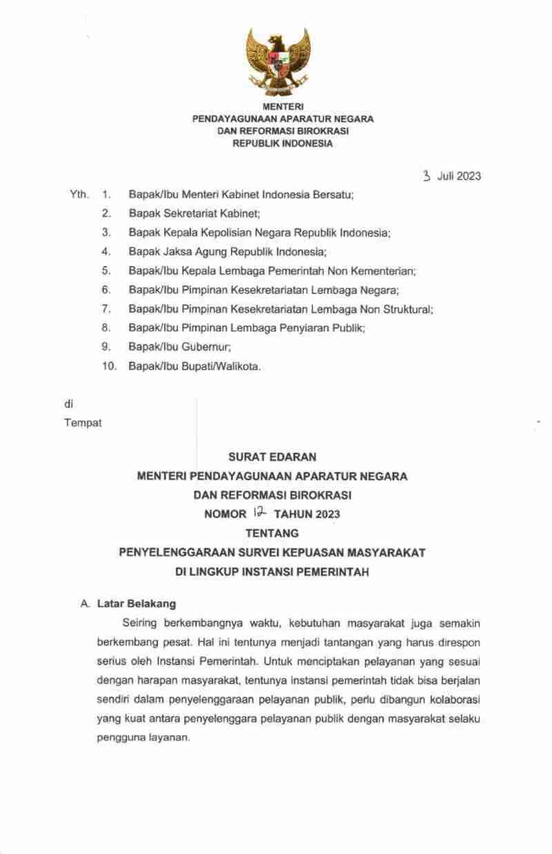 Surat Edaran Menteri Negara Pendayagunaan Aparatur Negara dan Reformasi Birokrasi No 12 tahun ...